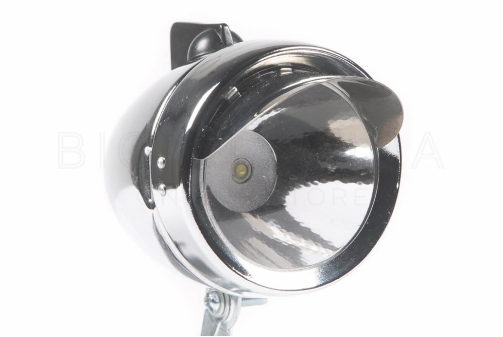 Retro LED Bicycle Spotlight Chrome Steel with Visor